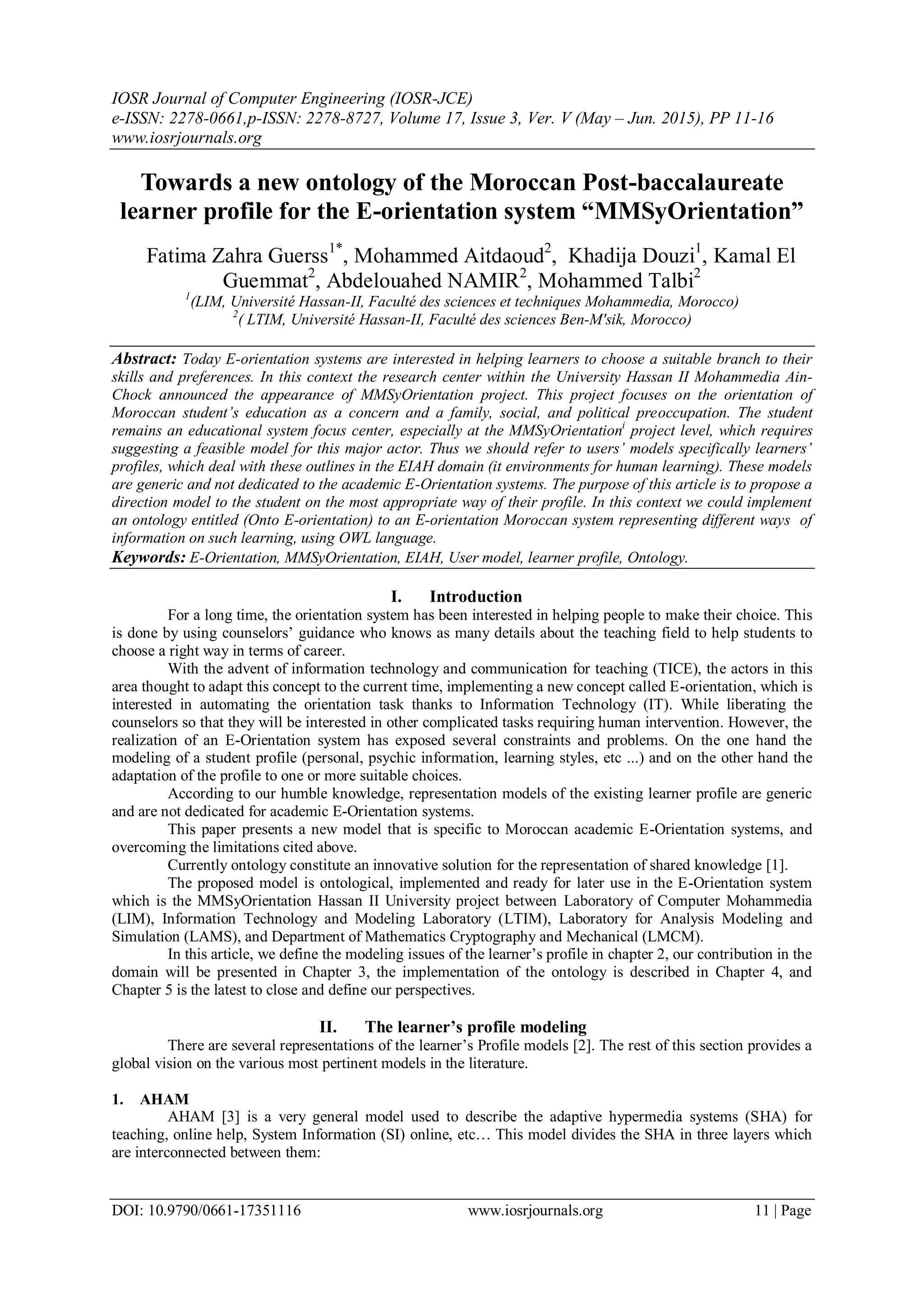 Towards a new ontology of the Moroccan Post-baccalaureate learner profile for the E-orientation ...