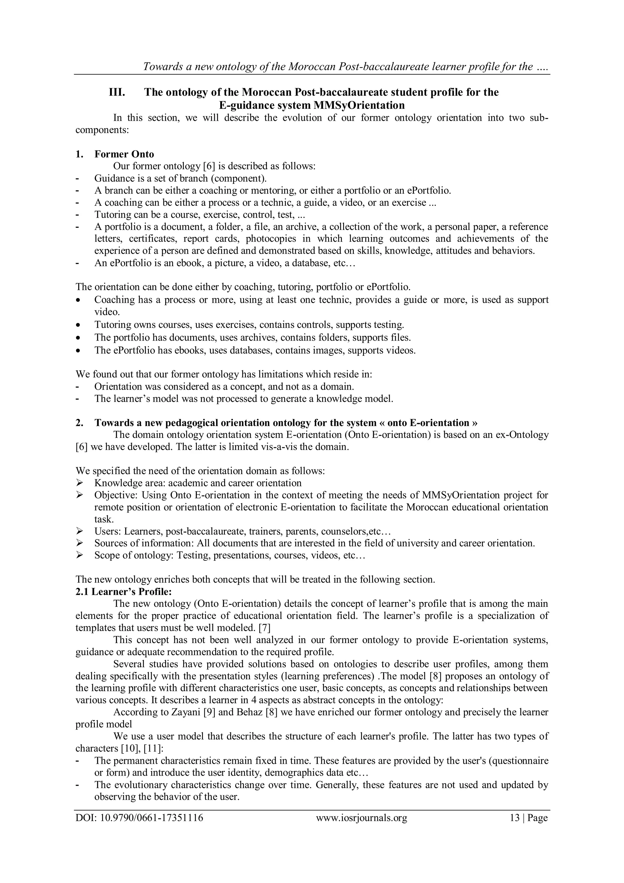 Towards a new ontology of the Moroccan Post-baccalaureate learner profile for the E-orientation ...