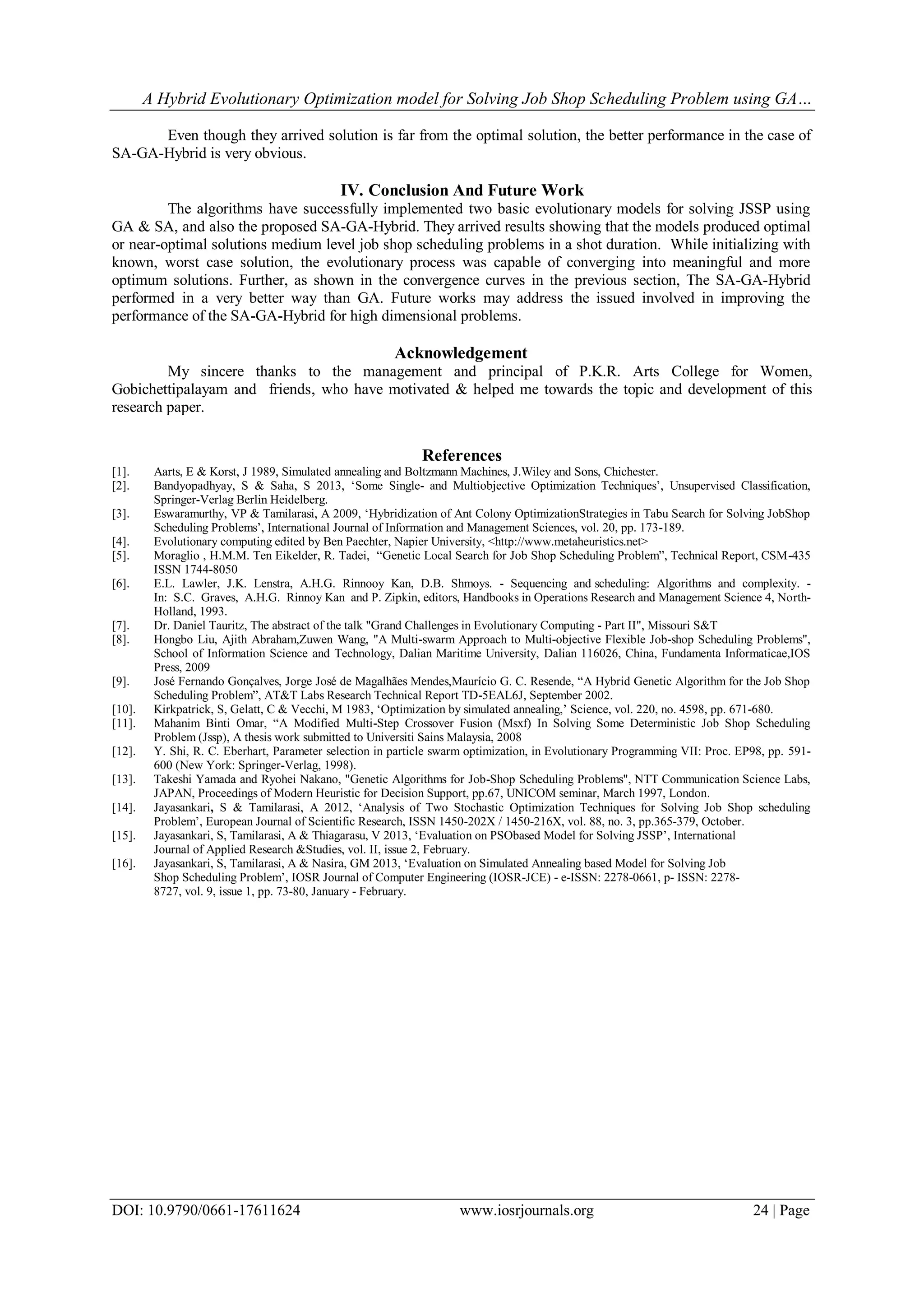 A Hybrid Evolutionary Optimization Model For Solving Job Shop