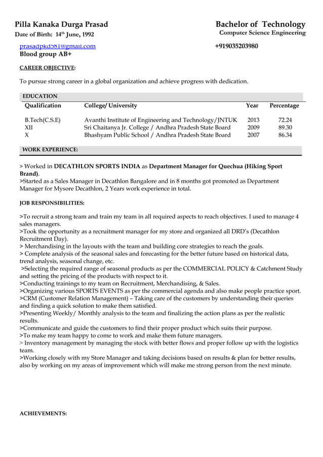 P.K.D.Prasad.Resume | PDF