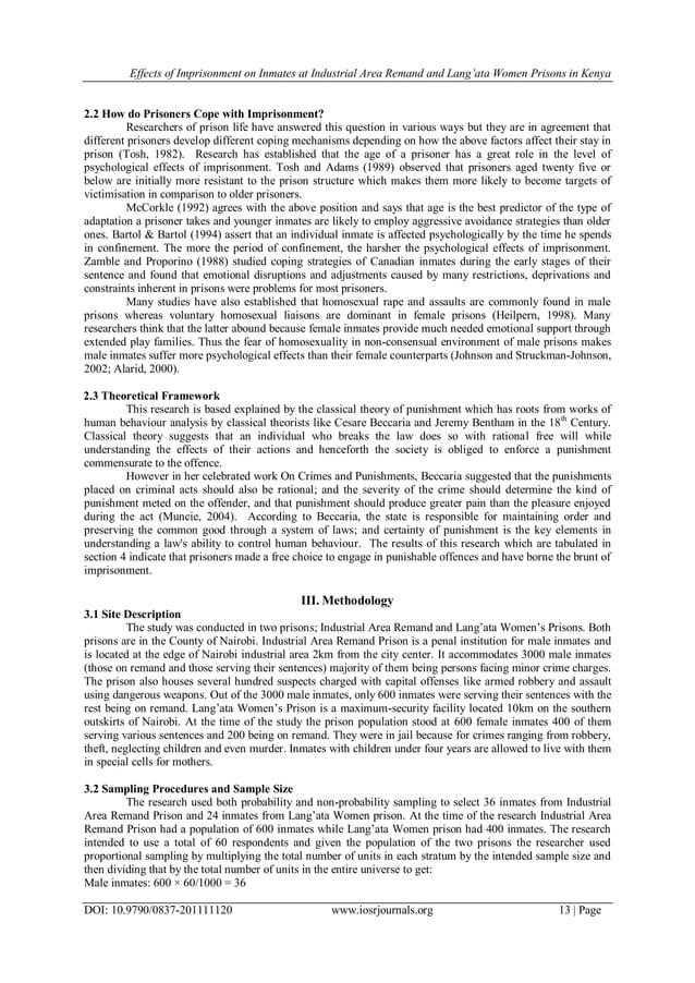 Effects of Imprisonment on Inmates at Industrial Area Remand and Lang ...