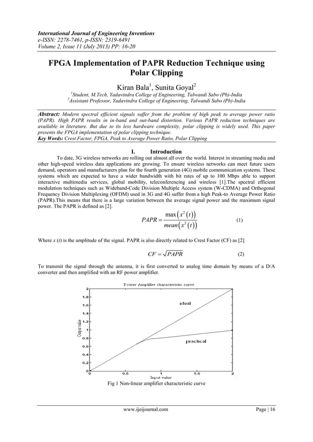 FPGA Implementation of PAPR Reduction Technique using Polar Clipping | PDF