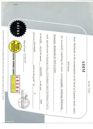Advance Diploma In Multimedia Certificate | PDF