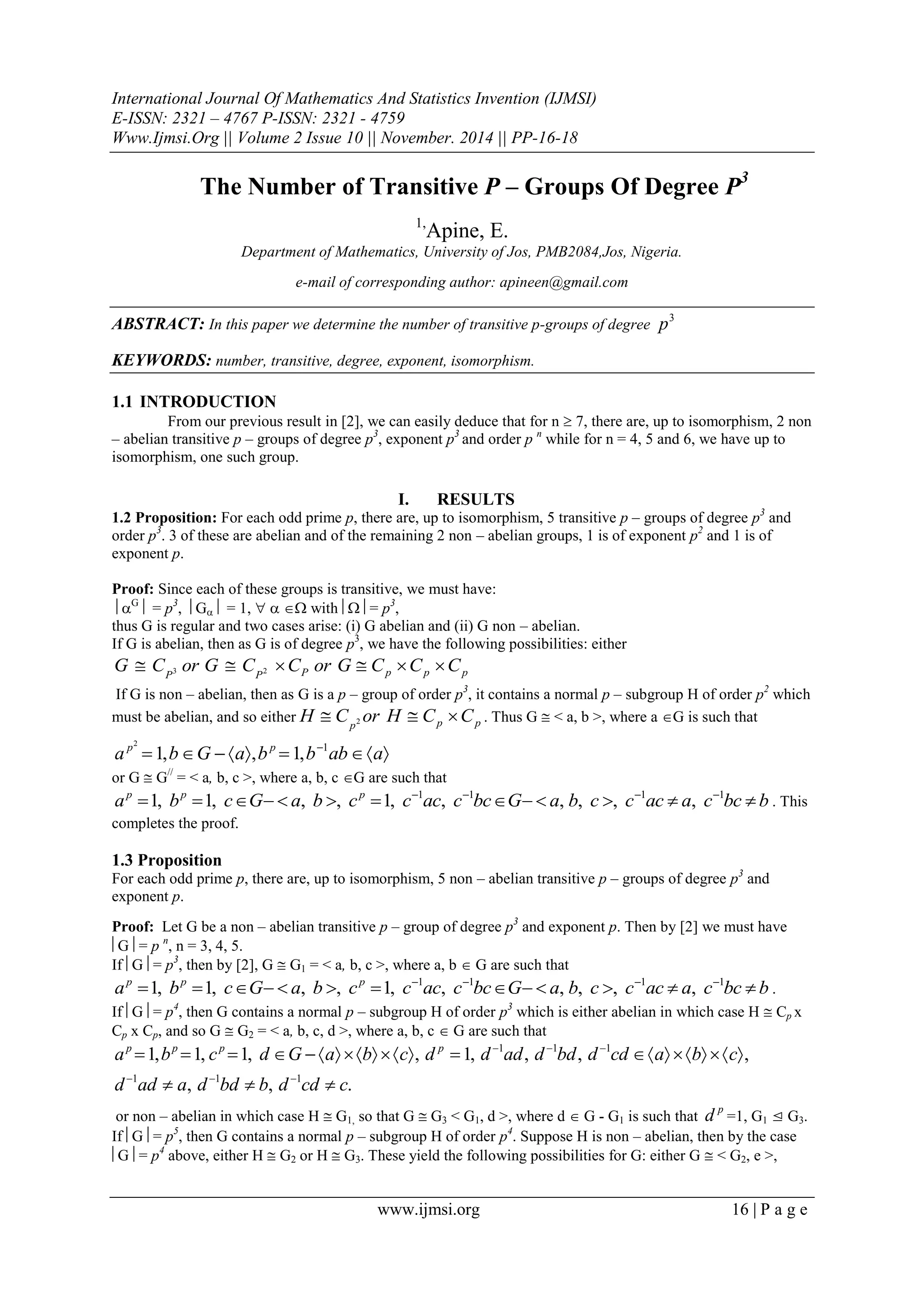 The Number of Transitive P- Groups Of Degree P3 | PDF | Science