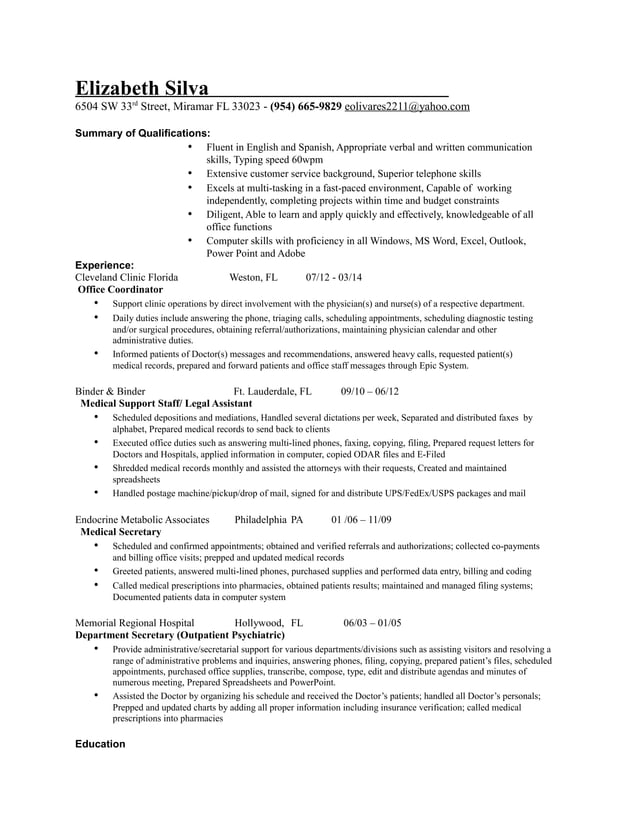Elizabeth Resume Administrative Asst | PDF