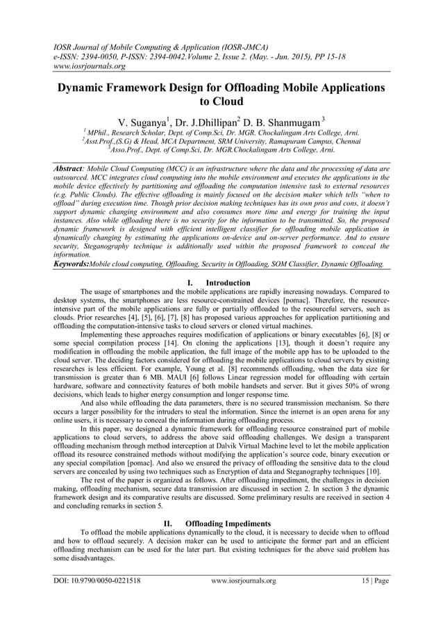 Dynamic Framework Design For Offloading Mobile Applications To Cloud Pdf