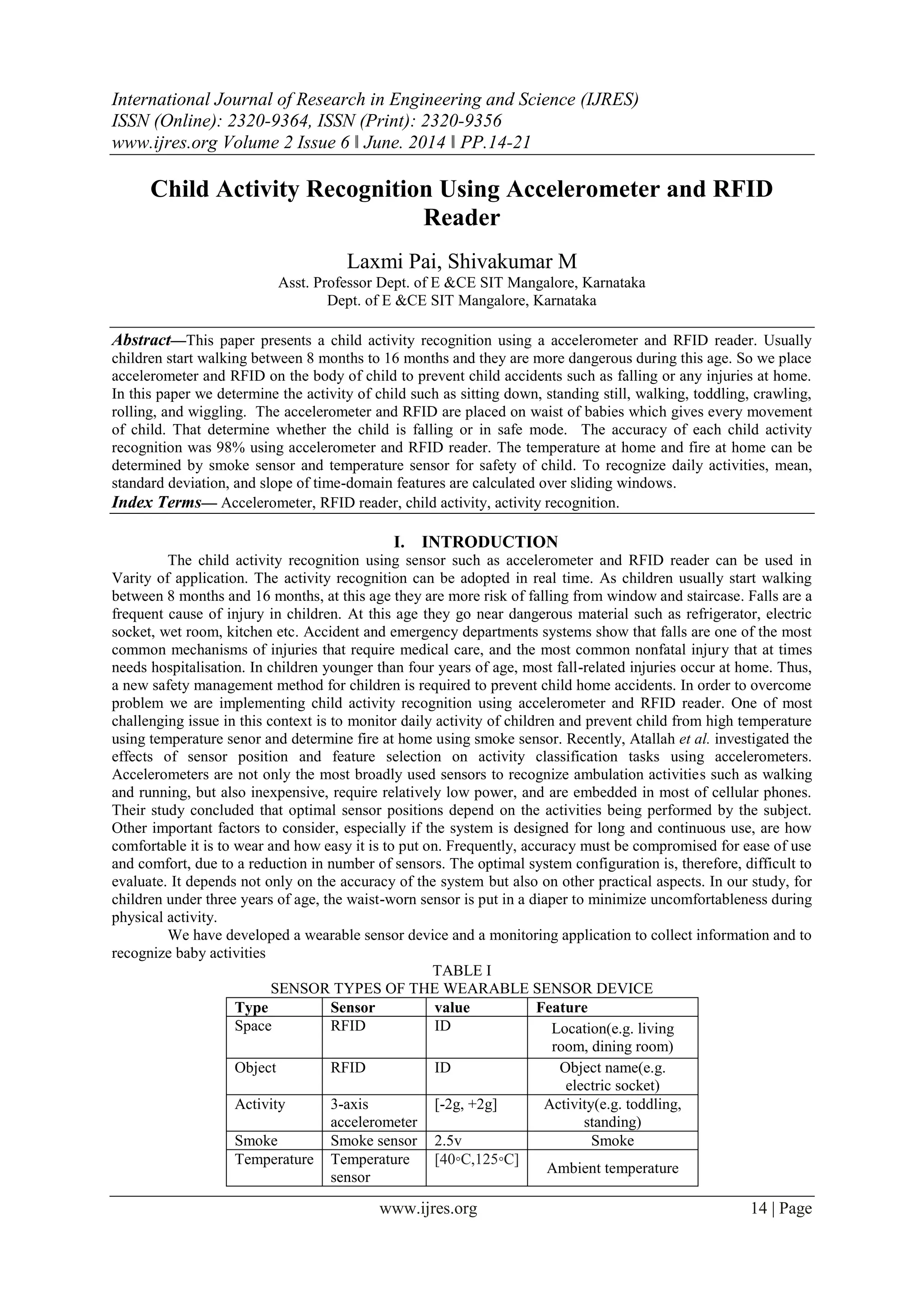 Child Activity Recognition Using Accelerometer and RFID Reader | PDF