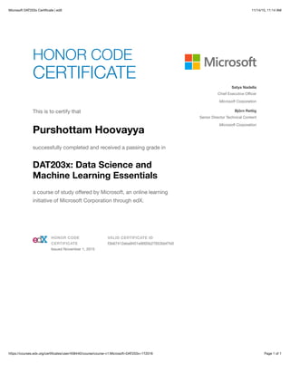 Microsoft DAT203x Certificate | edX | PDF