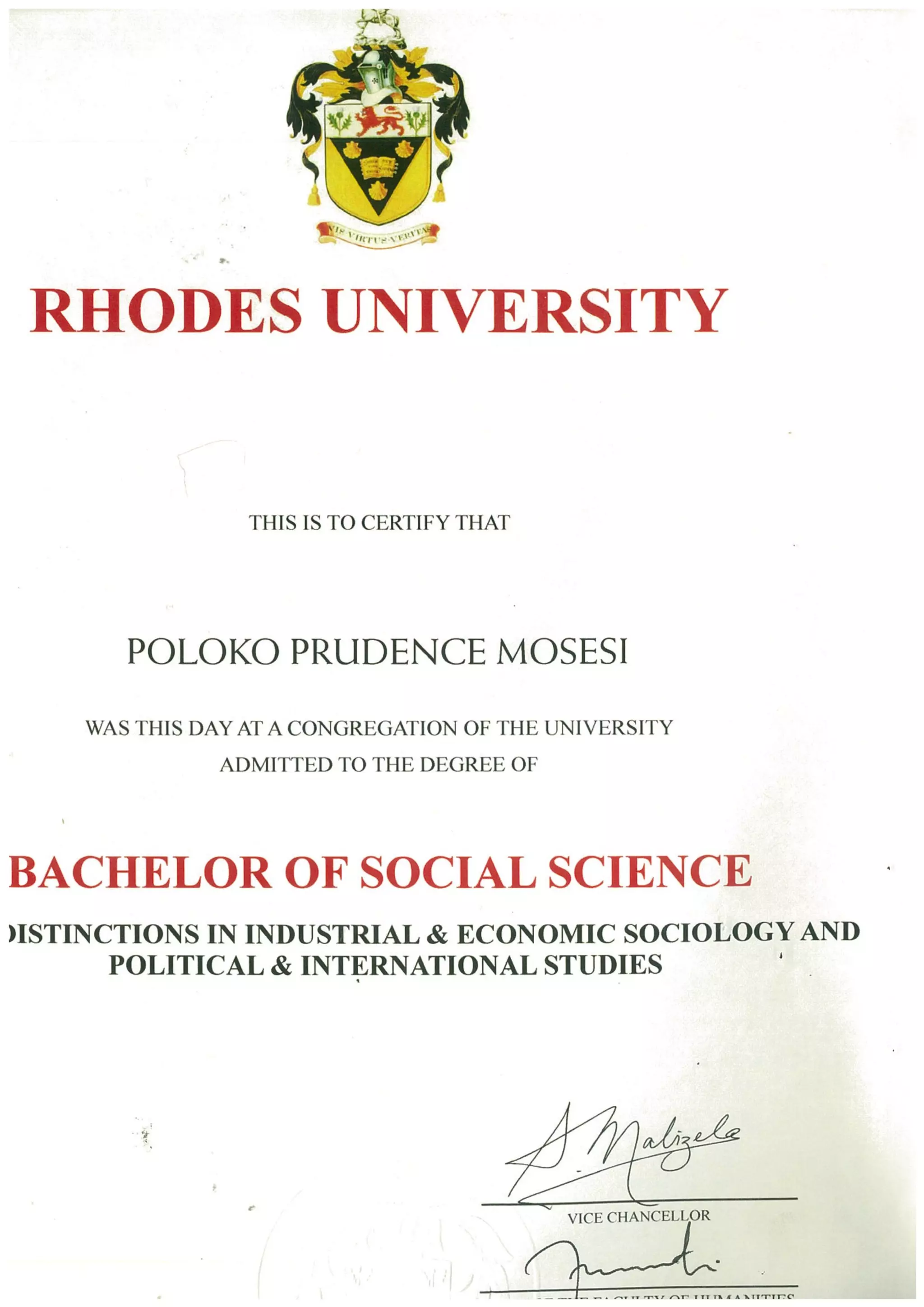 Bachelor of Social Sciences degree certificate | PDF