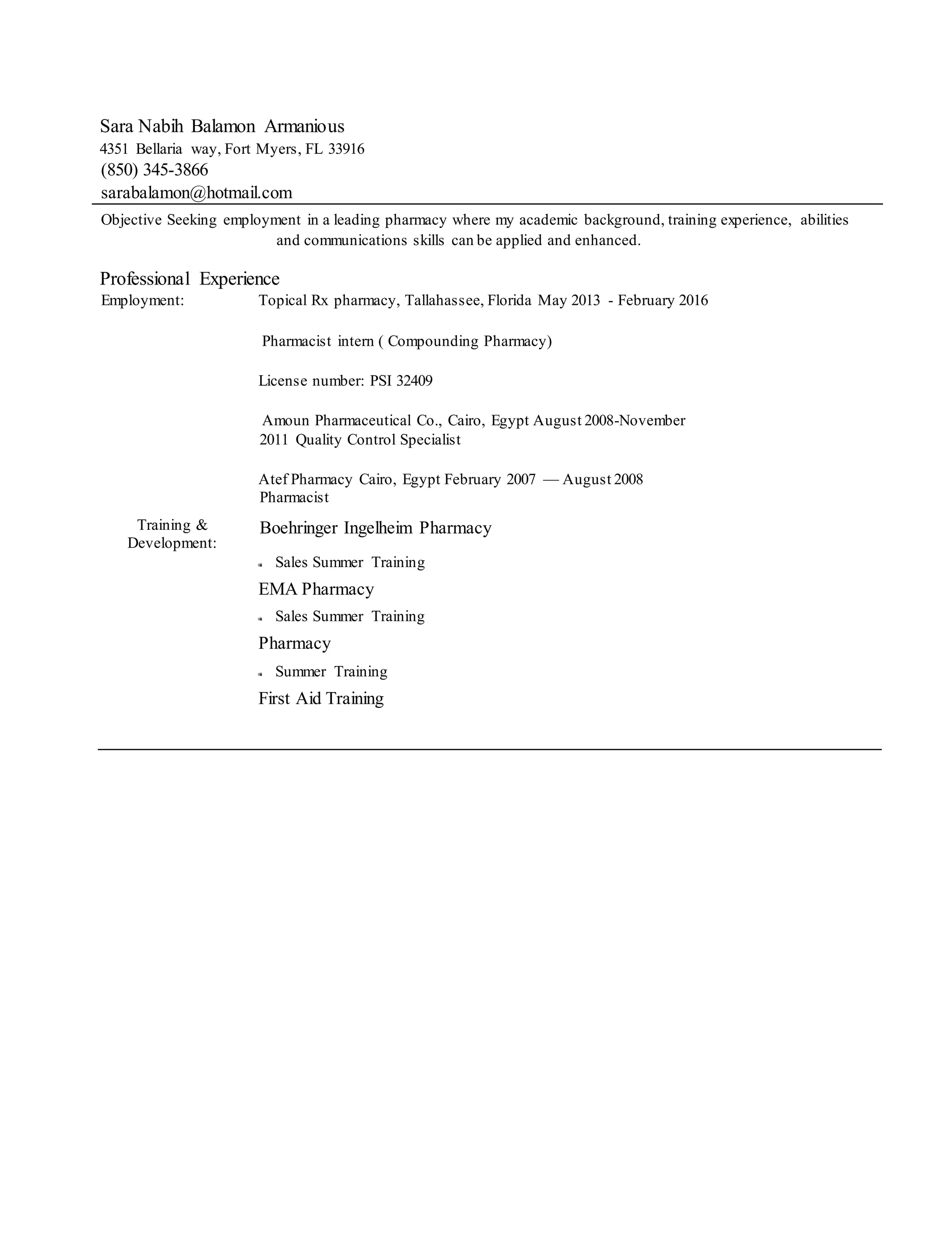 sara resume copy | PDF