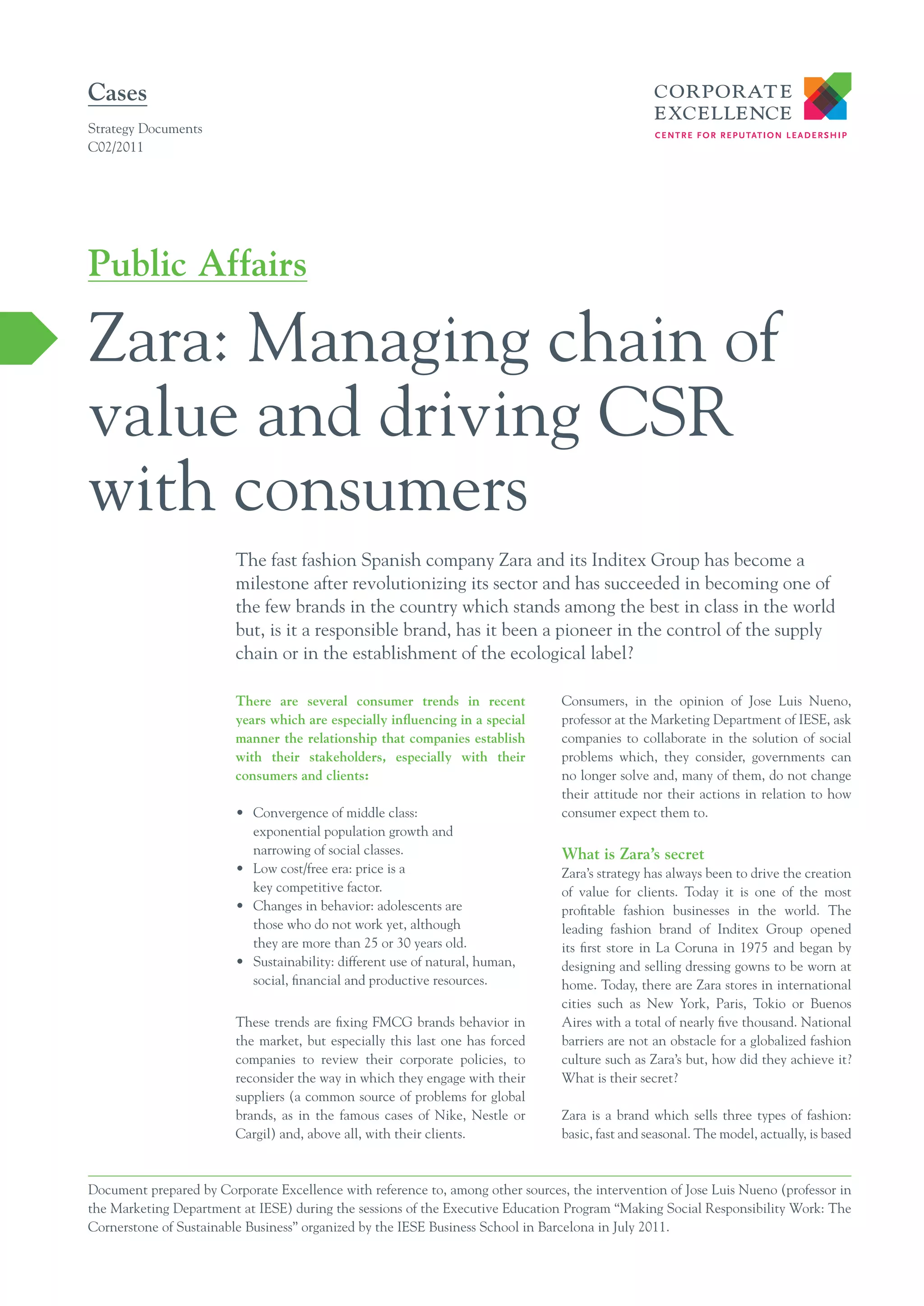 Zara, managing chain of value and driving csr with consumers | PDF