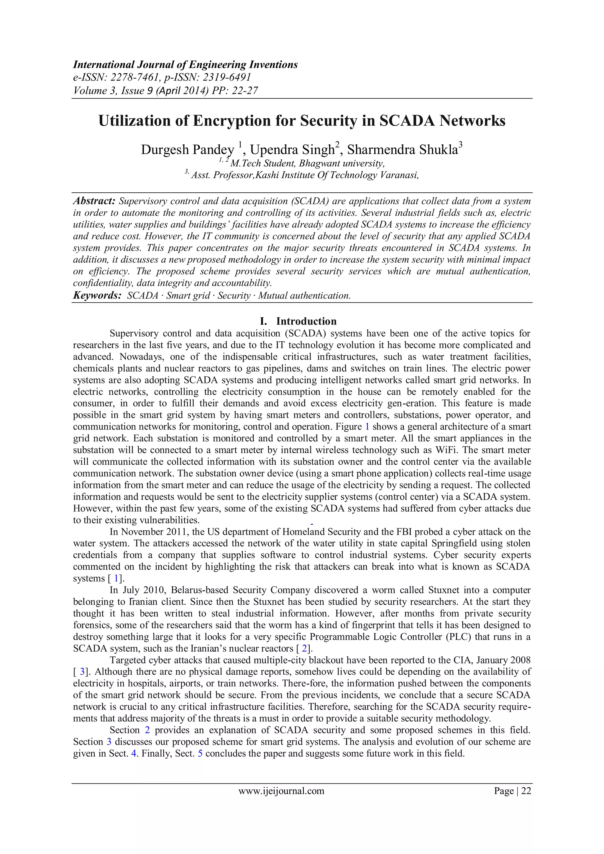 Utilization of Encryption for Security in SCADA Networks | PDF