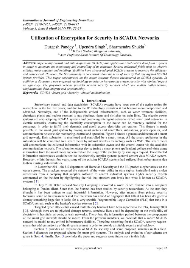 Utilization of Encryption for Security in SCADA Networks | PDF