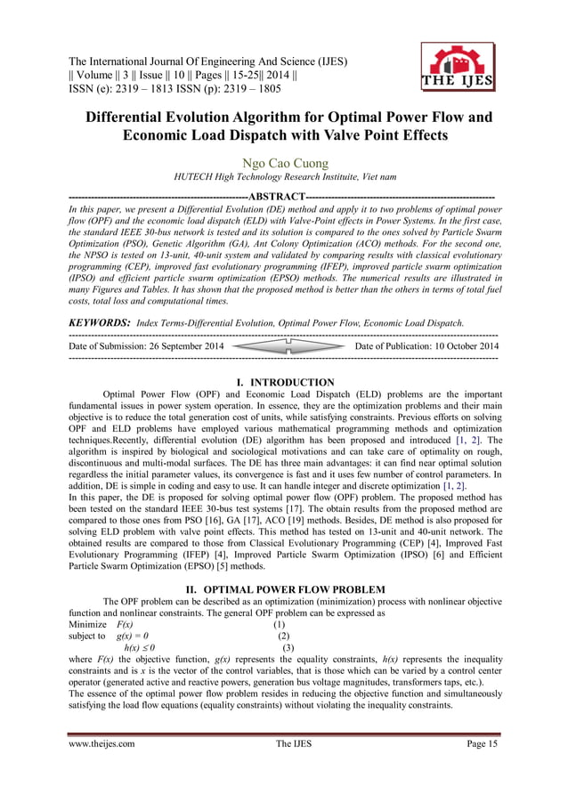 Differential Evolution Algorithm for Optimal Power Flow and Economic Load Dispatch with Valve ...
