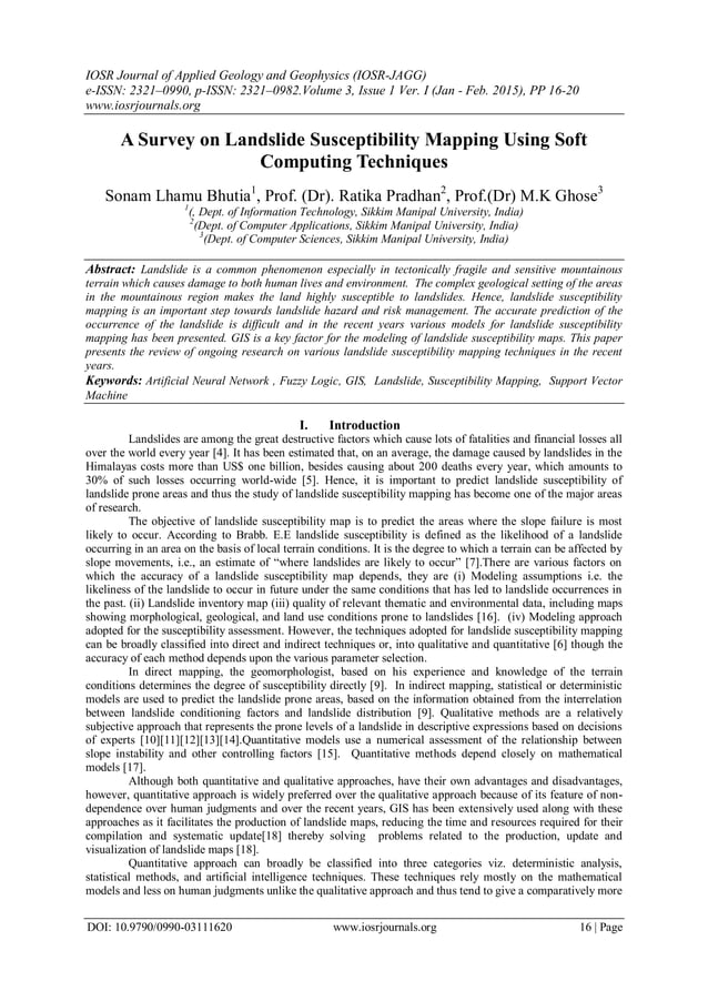 A Survey on Landslide Susceptibility Mapping Using Soft Computing Techniques | PDF | Geography ...