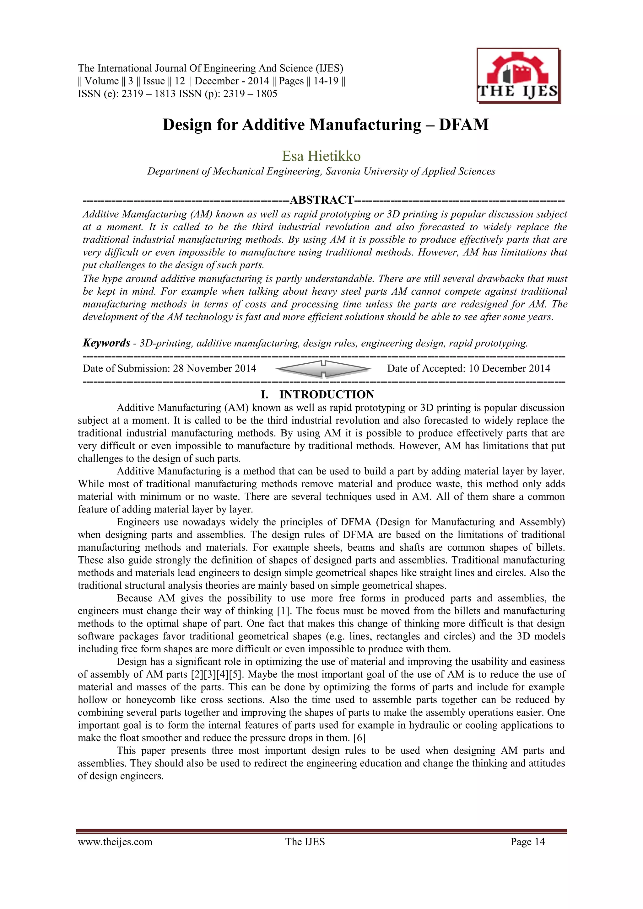 Design for Additive Manufacturing – DFAM | PDF