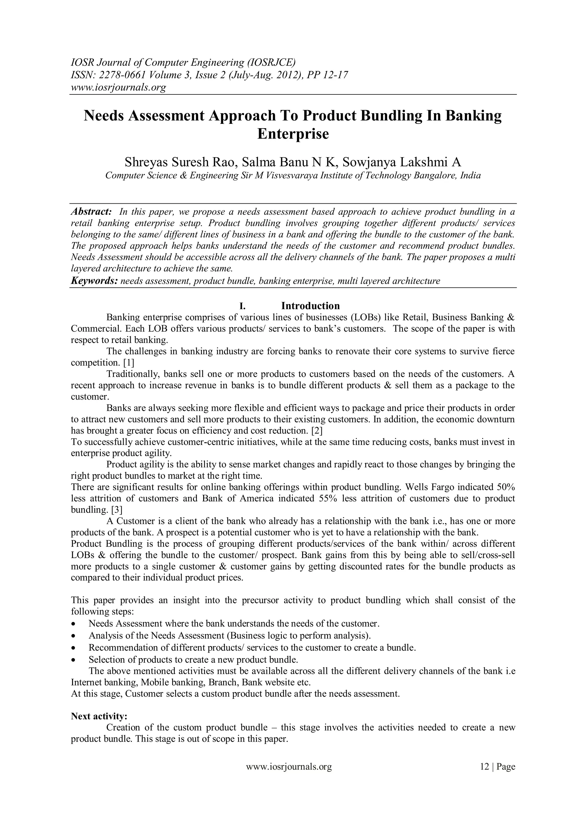 Needs Assessment Approach To Product Bundling In Banking Enterprise | PDF