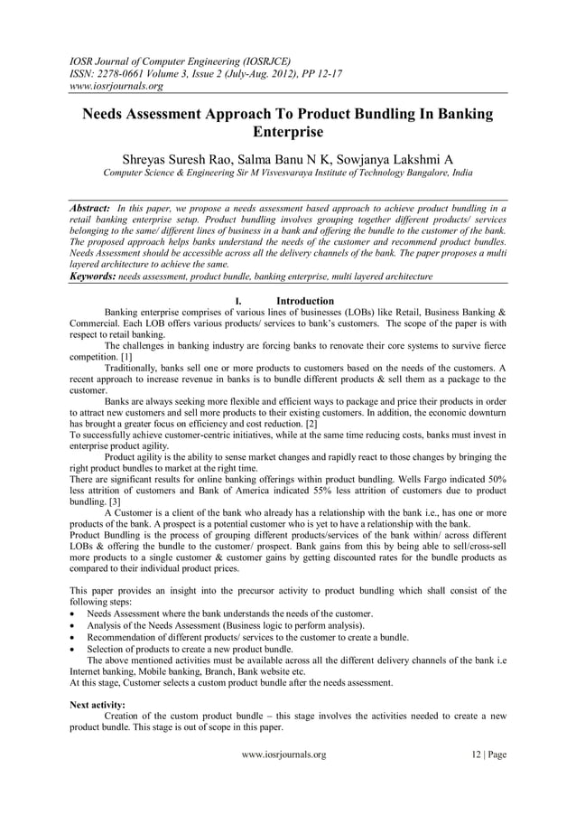 Needs Assessment Approach To Product Bundling In Banking Enterprise | PDF