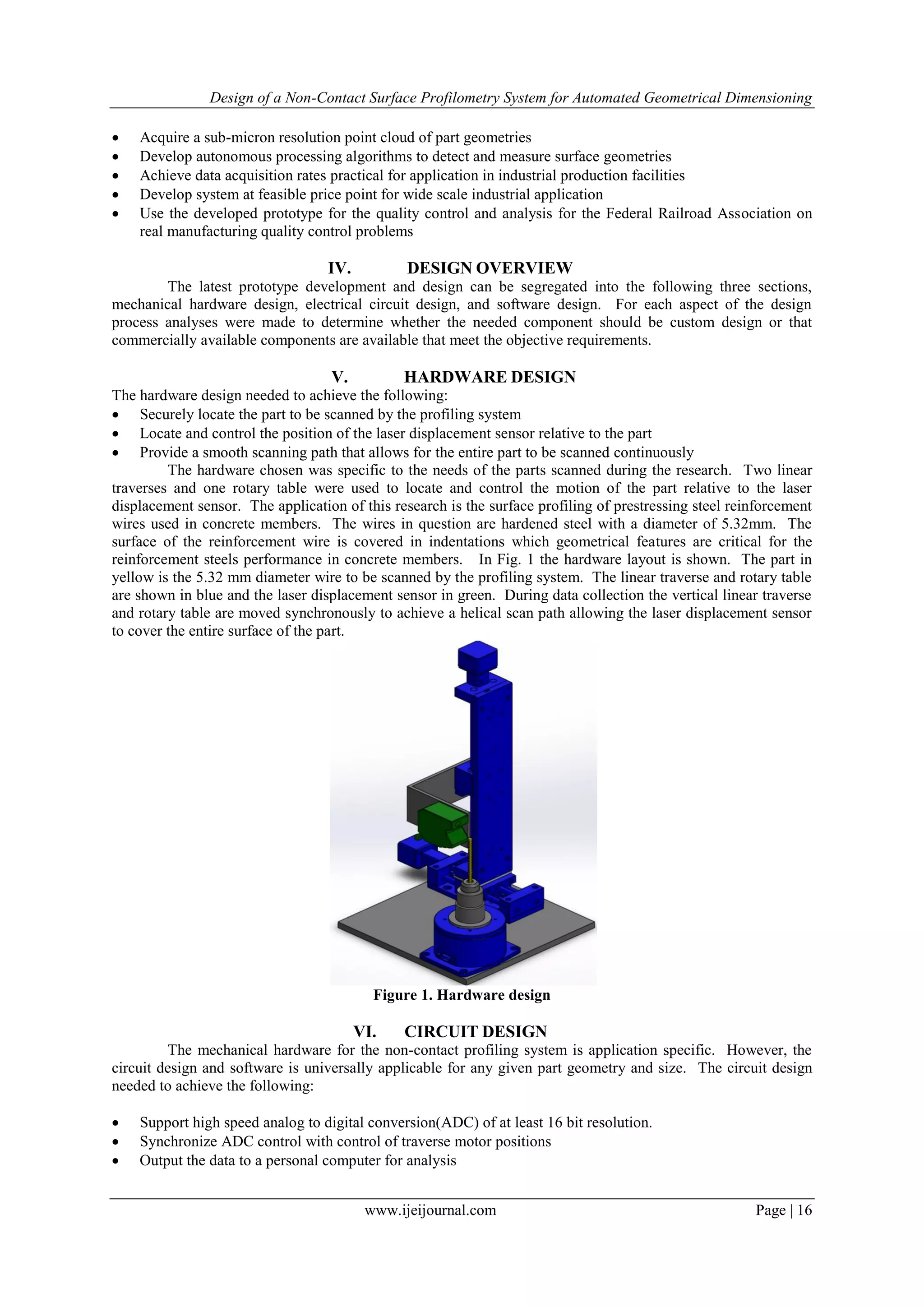 Design of a Non-Contact Surface Profilometry System for Automated Geometrical Dimensioning and ...