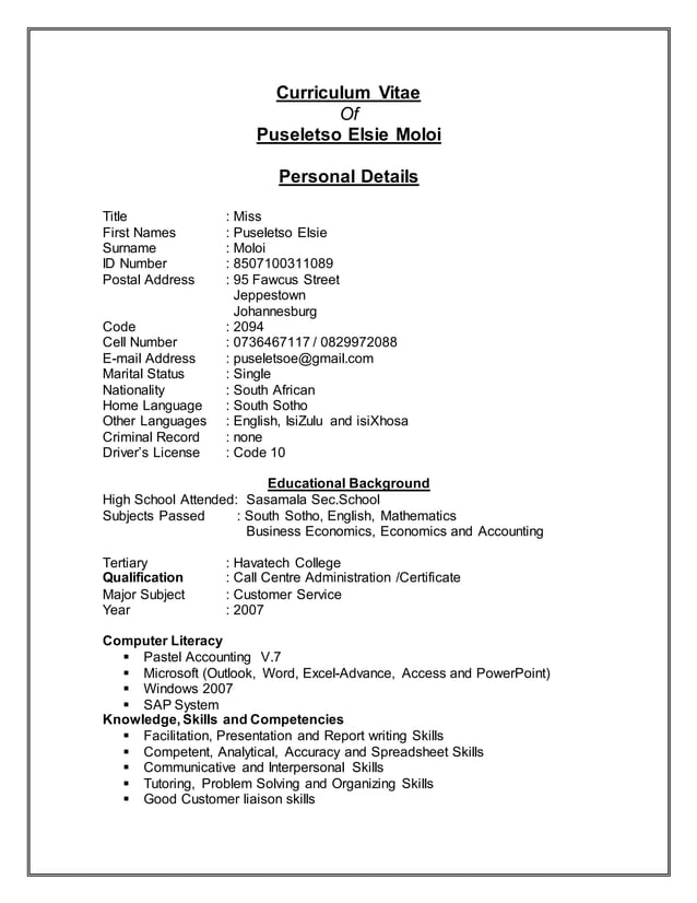 PUSELETSO_CURICULAM_VITAE moloi 2 | PDF