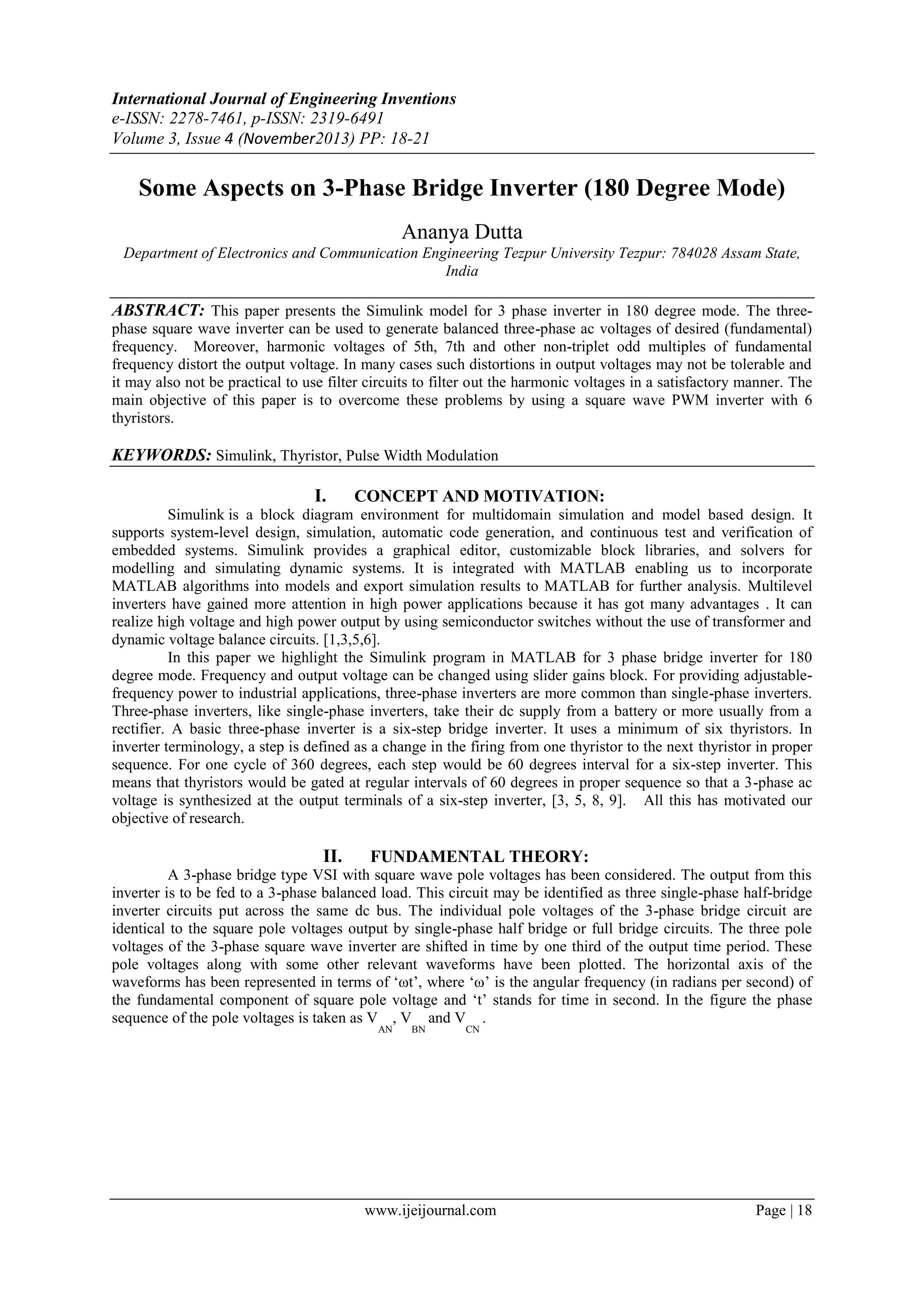 Some Aspects on 3-Phase Bridge Inverter (180 Degree Mode) | PDF