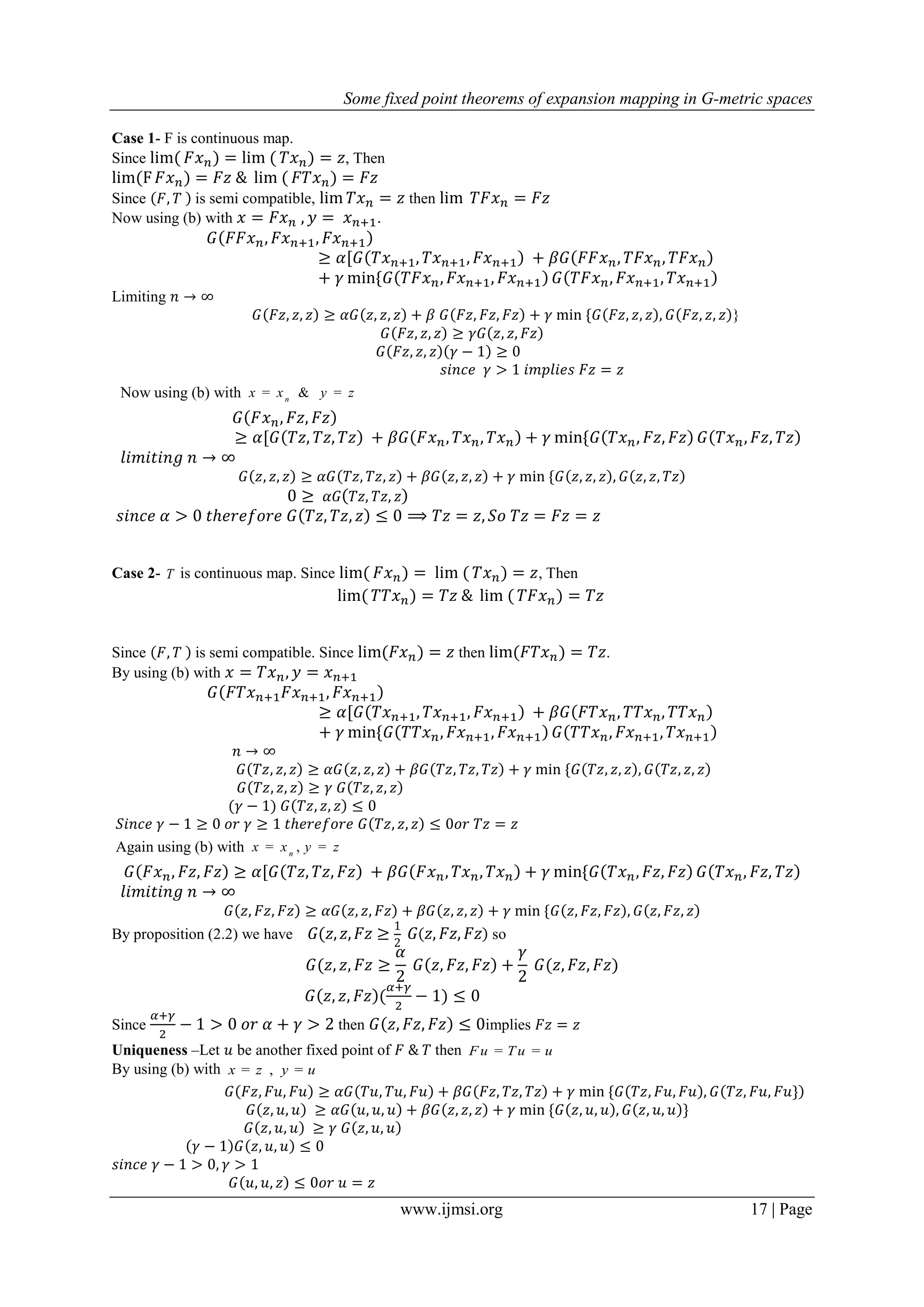 Some Fixed Point Theorems Of Expansion Mapping In G Metric Spaces Pdf