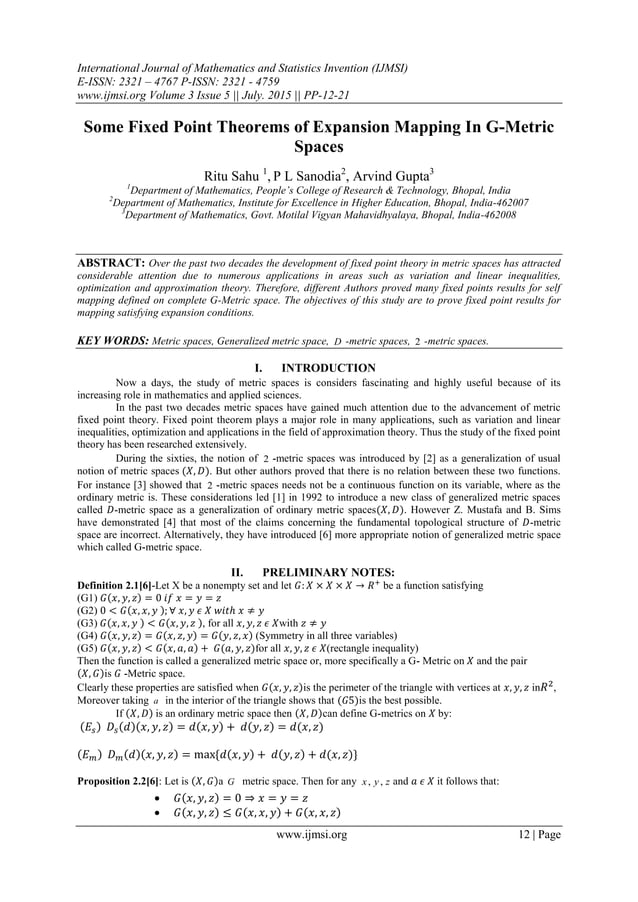 Some fixed point theorems of expansion mapping in g-metric spaces | PDF
