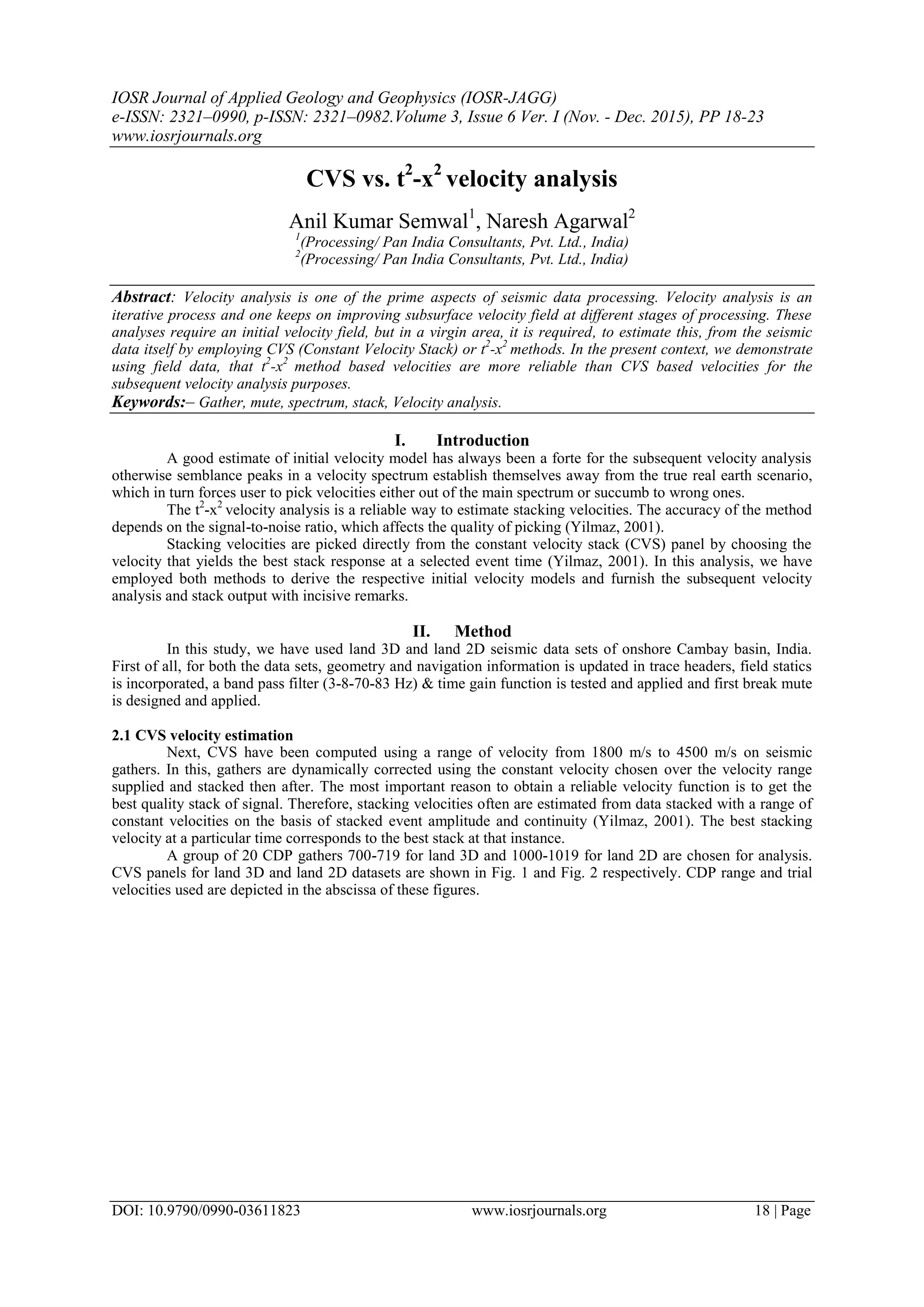 CVS vs. t2 -x 2 velocity analysis | PDF