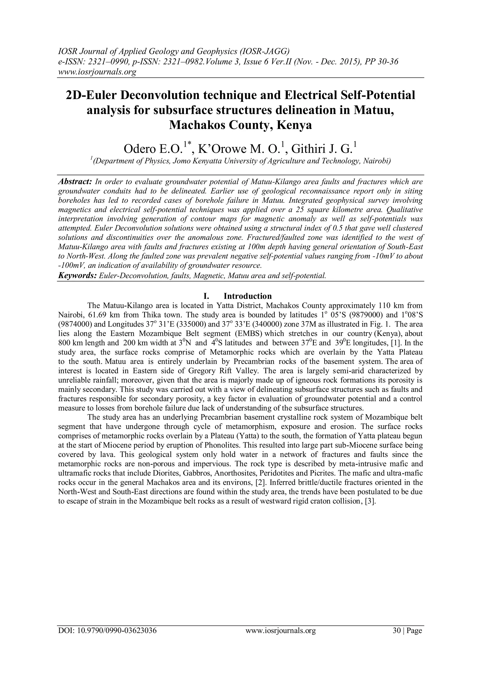 2D-Euler Deconvolution technique and Electrical Self-Potential analysis for subsurface ...