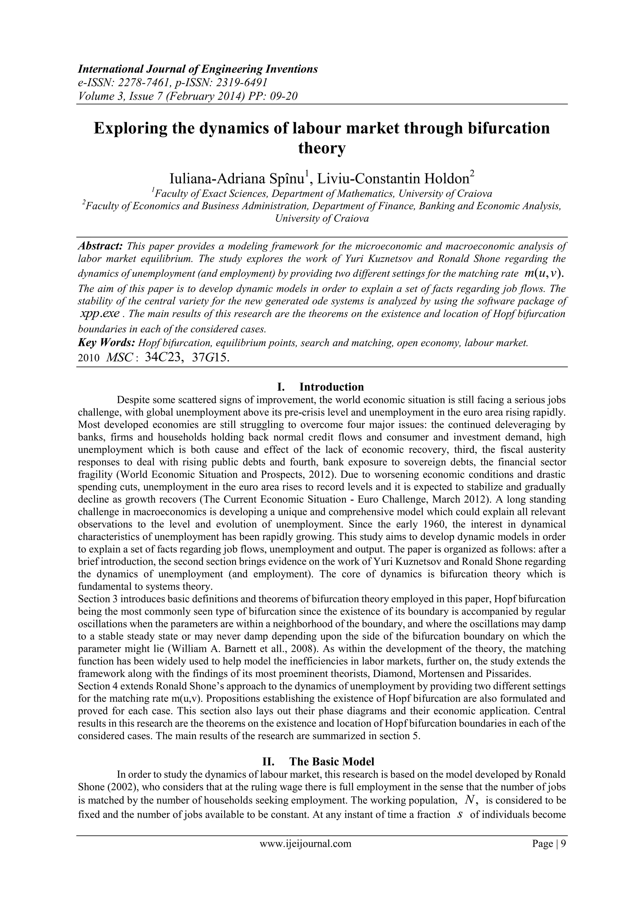 Exploring the dynamics of labour market through bifurcation theory | PDF