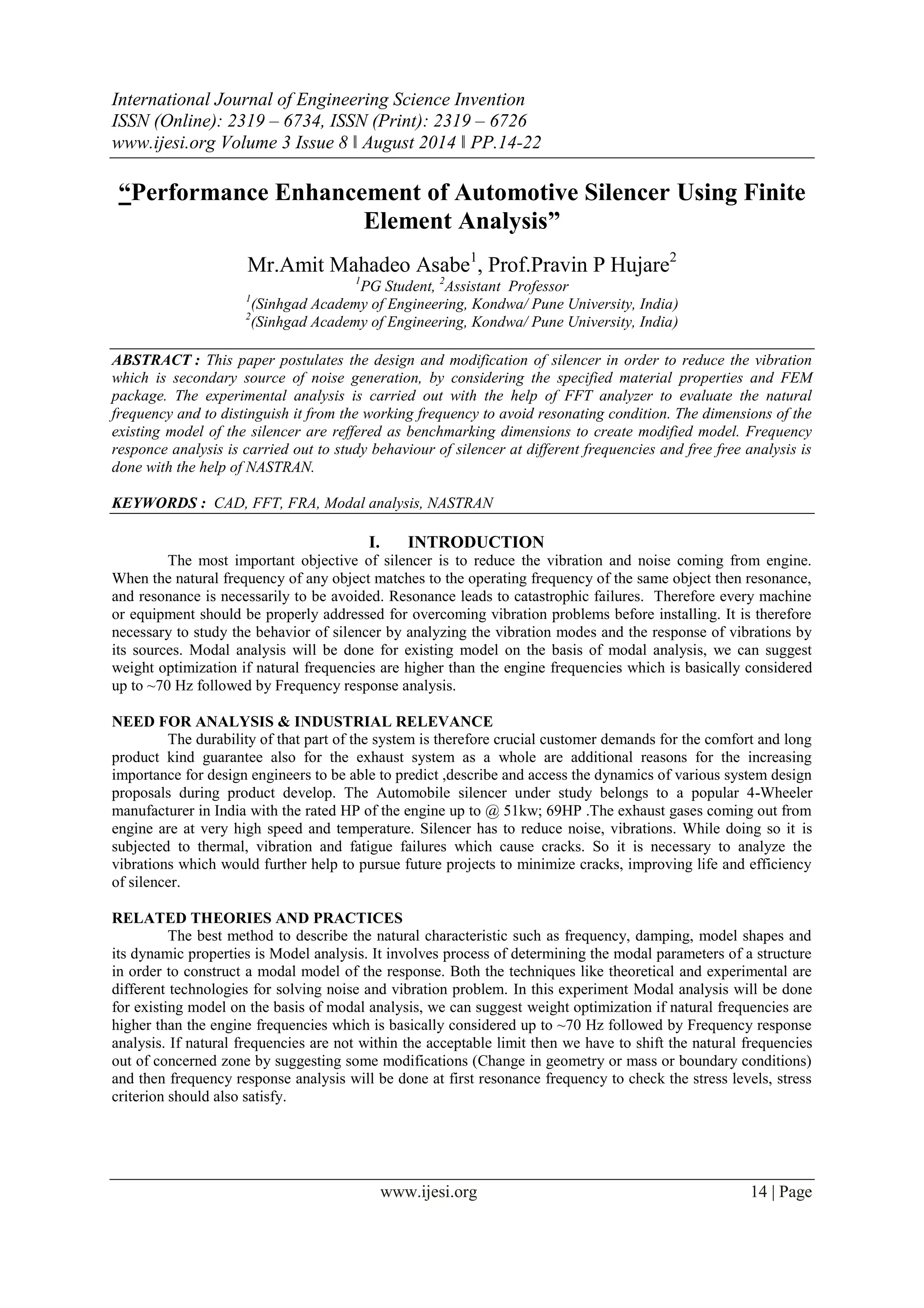 Performance Enhancement of Automotive Silencer Using Finite Element ...