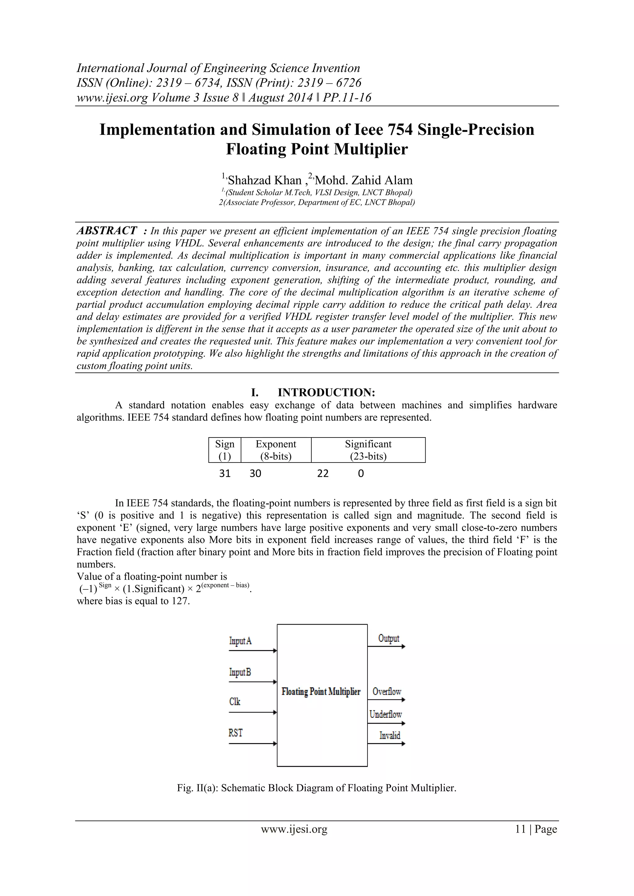 Implementation and Simulation of Ieee 754 Single-Precision Floating Point Multiplier | PDF