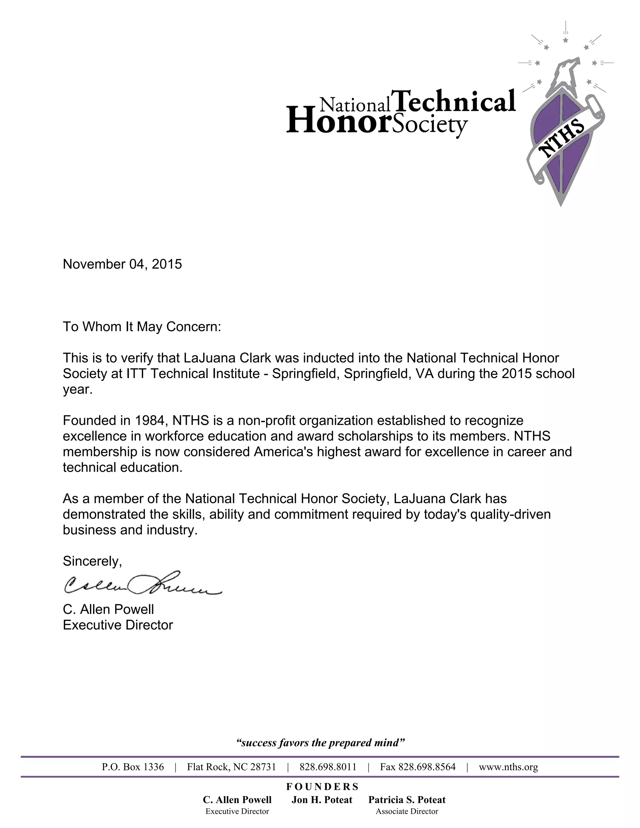 Letter of Recommendation NTHS | PDF