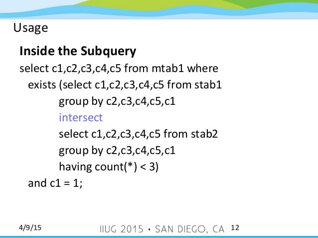 Ibm Informix Database Sql Set Operators And Ansi Hash Join