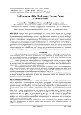 An Evaluation of the Challenges of Doctor- Patient Communication | PDF