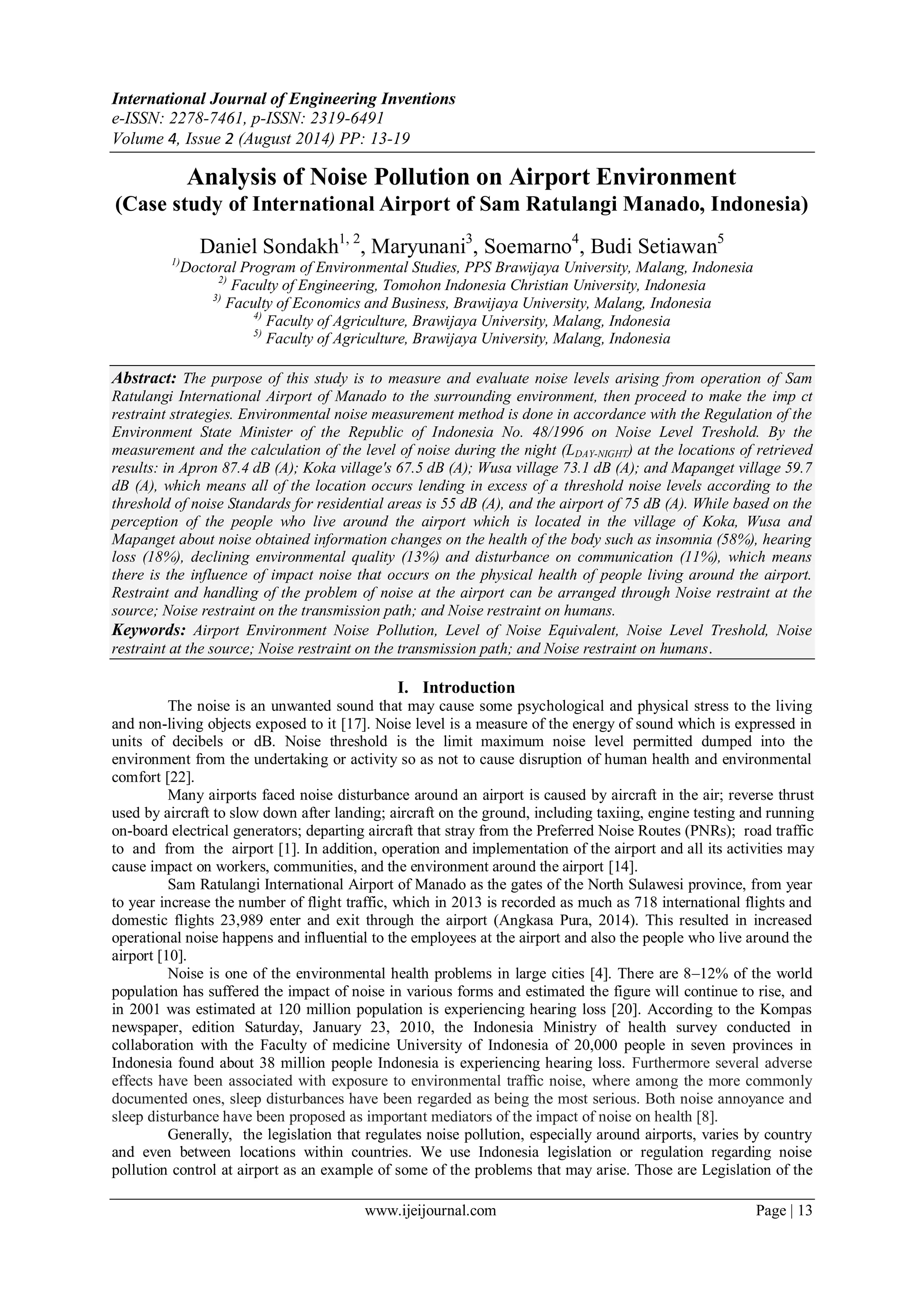 Analysis of Noise Pollution on Airport Environment (Case study of ...