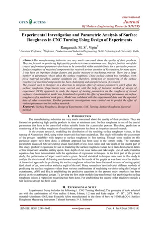 Experimental Investigation and Parametric Analysis of Surface Roughness in CNC Turning Using ...