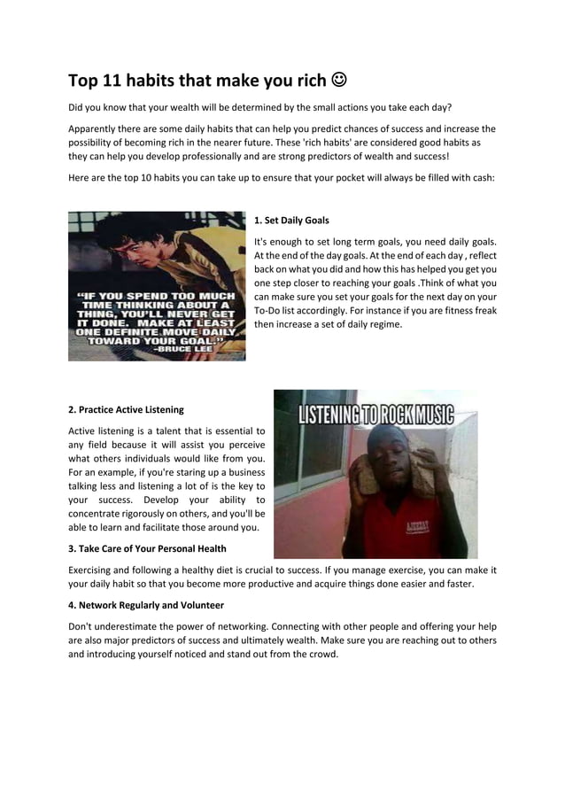 Top 11 habits that make you rich | PDF | Financial Planning | Personal ...