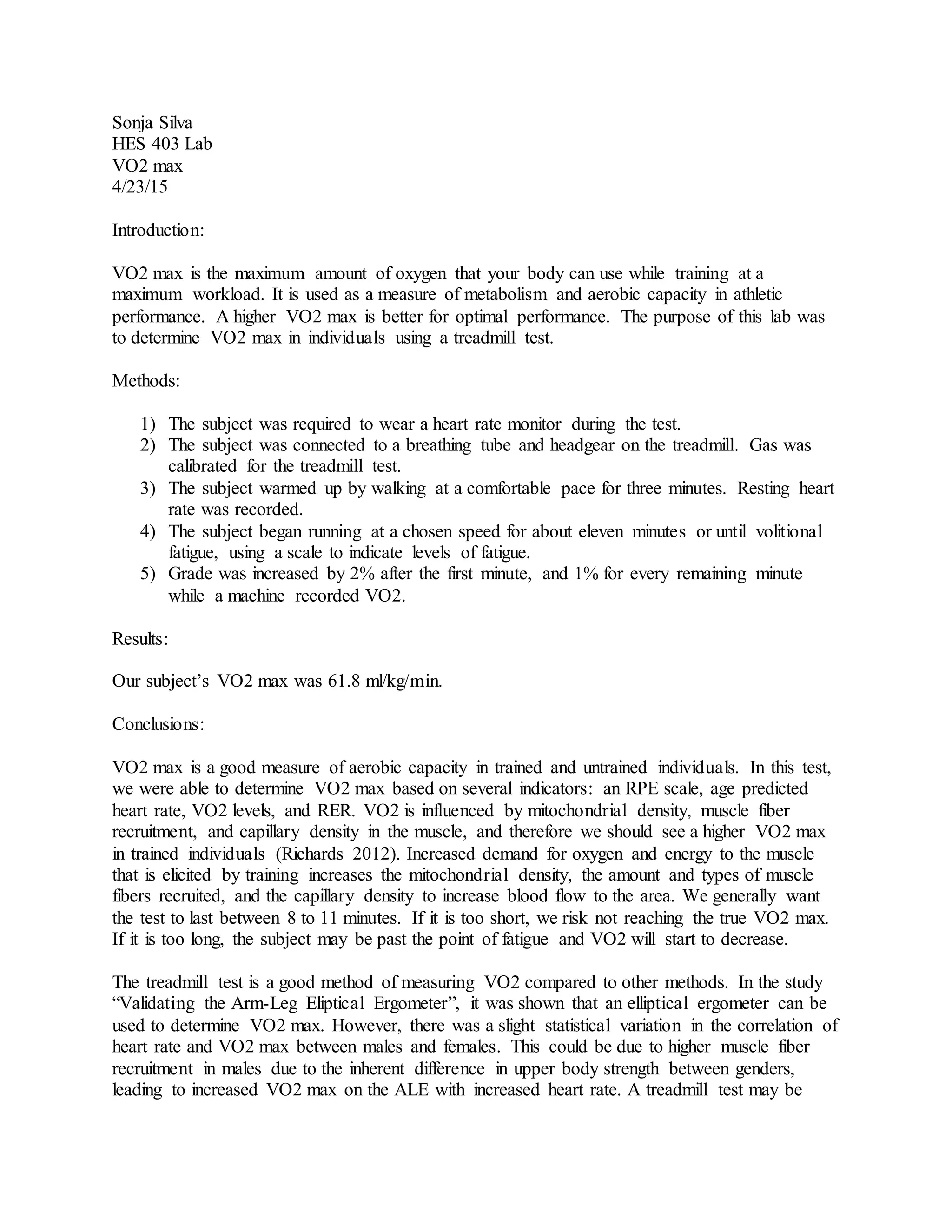VO2 max Lab | DOCX