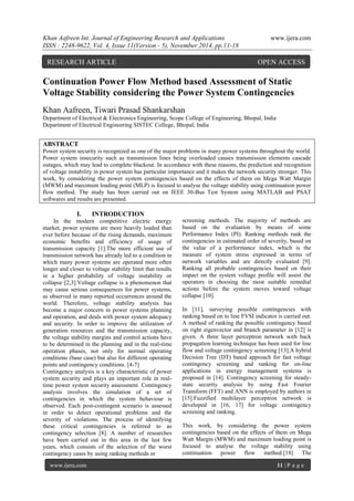 Continuation Power Flow Method based Assessment of Static Voltage Stability considering the ...