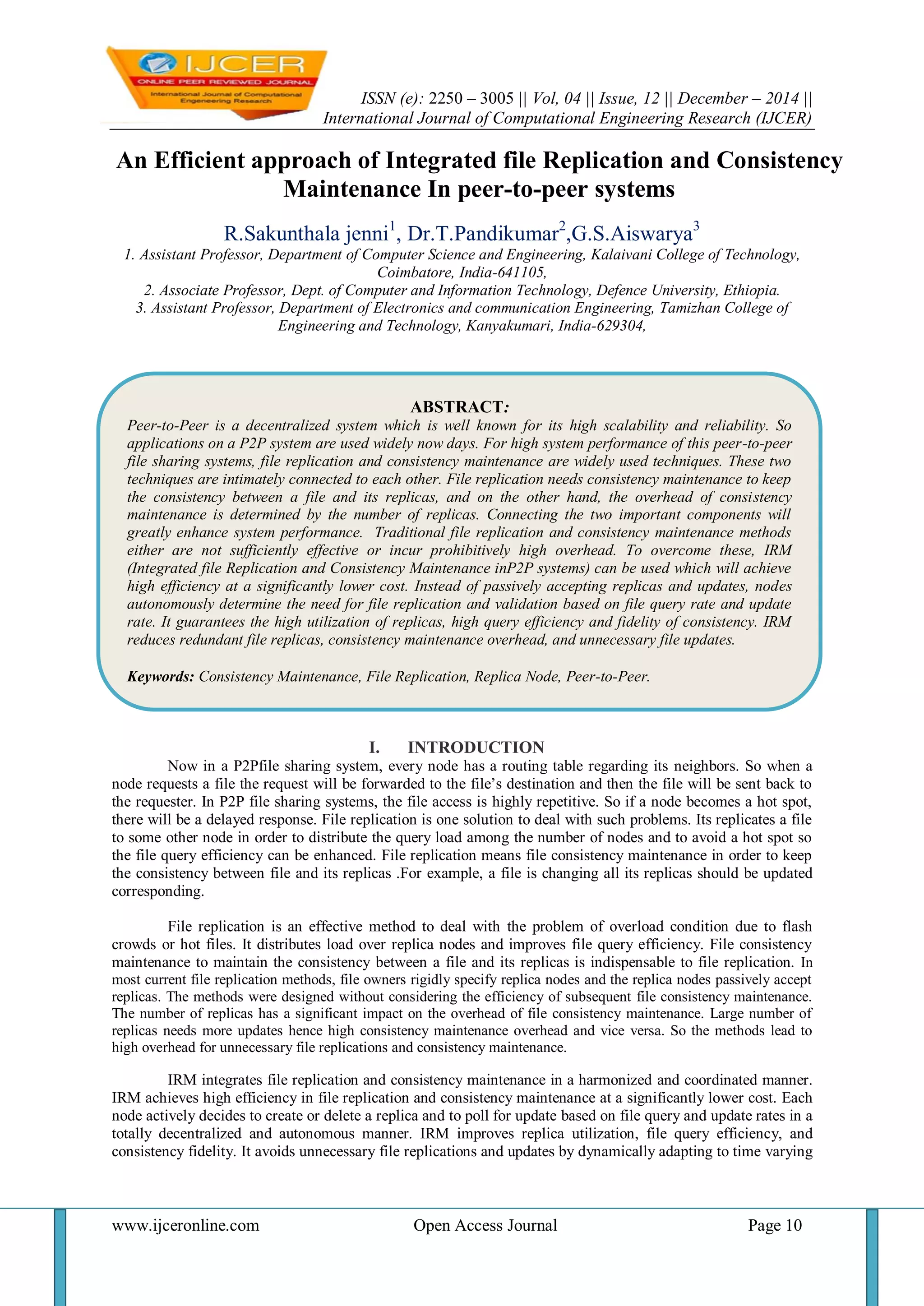 An Efficient approach of Integrated file Replication and Consistency Maintenance In peer-to-peer ...