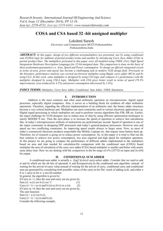 COSA and CSA based 32 -bit unsigned multipler | PDF