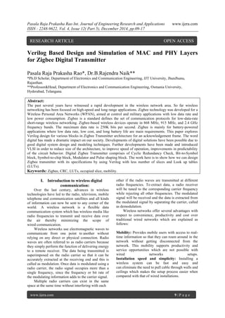 Verilog Based Design and Simulation of MAC and PHY Layers for Zigbee Digital Transmitter | PDF