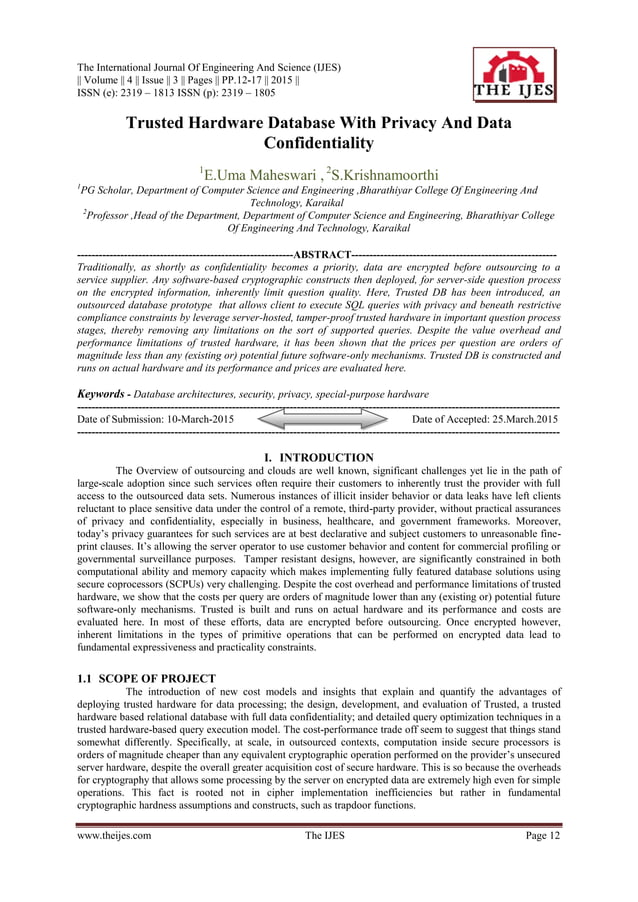 Trusted Hardware Database With Privacy And Data Confidentiality | PDF