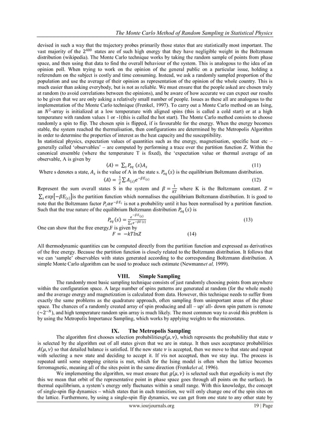 The Monte Carlo Method of Random Sampling in Statistical Physics | PDF ...