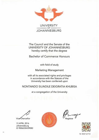 Qualification_BCom Marketing_Honours | PDF