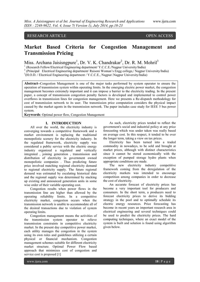 Market Based Criteria for Congestion Management and Transmission ...