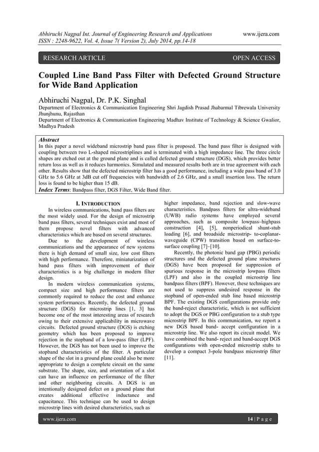Coupled Line Band Pass Filter with Defected Ground Structure for Wide Band Application | PDF ...
