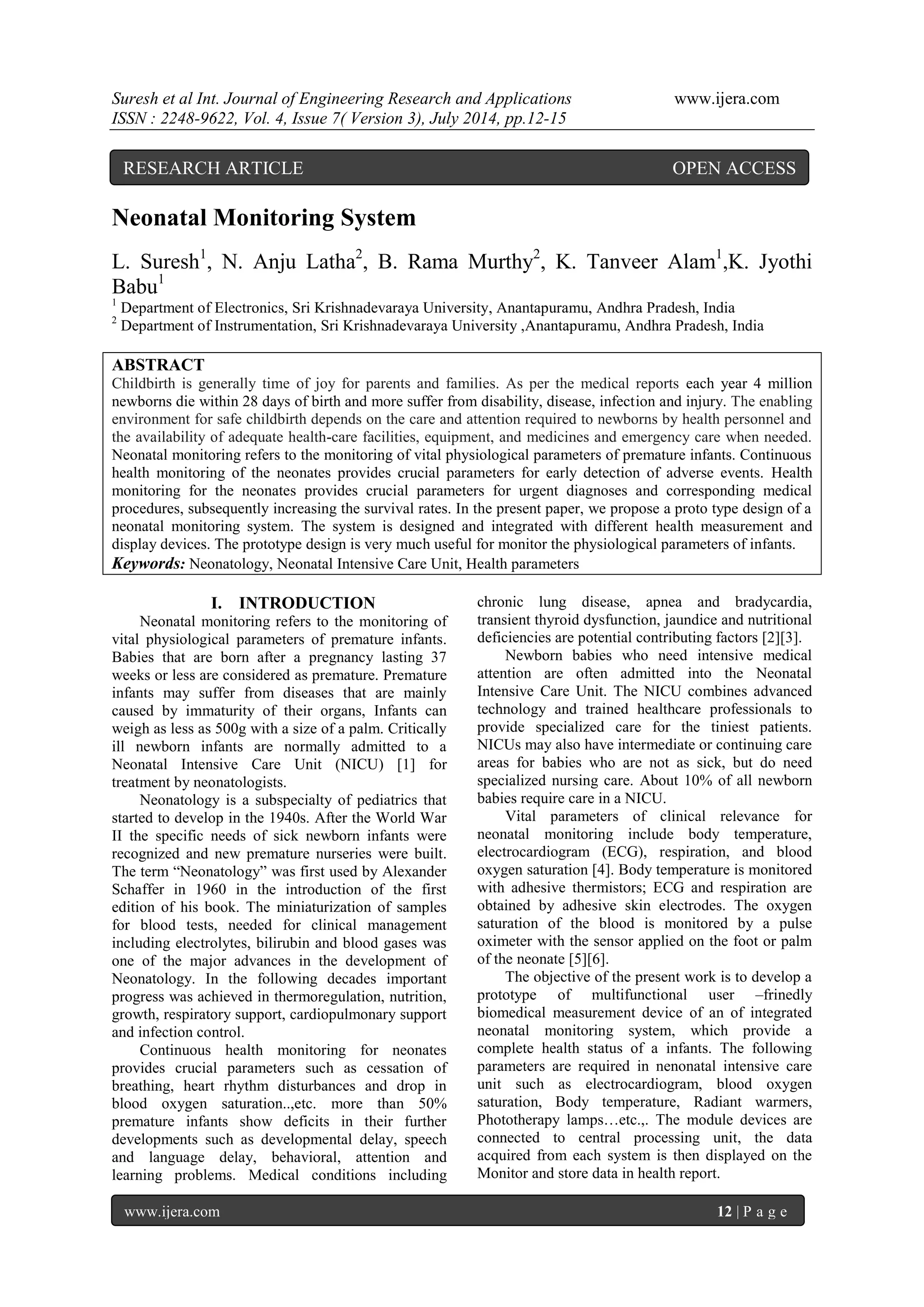 Neonatal Monitoring System | PDF