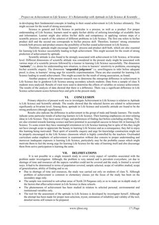 Project on Achievement in Life Science: It’s Relationship with Aptitude ...